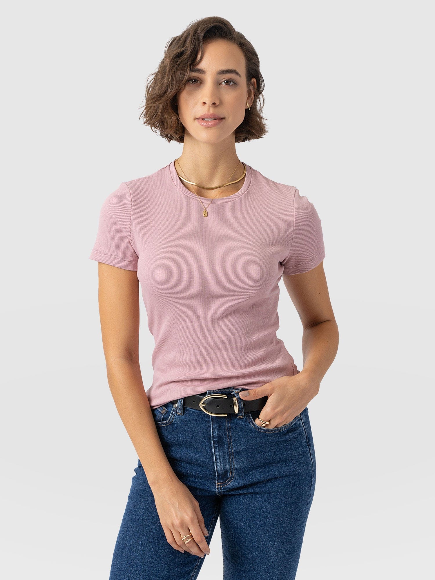 Ribbed Short Sleeve Tee - Pale Pink - Women's T-shirts | Saint + Sofia? EU – Saint + Sofia® Europe