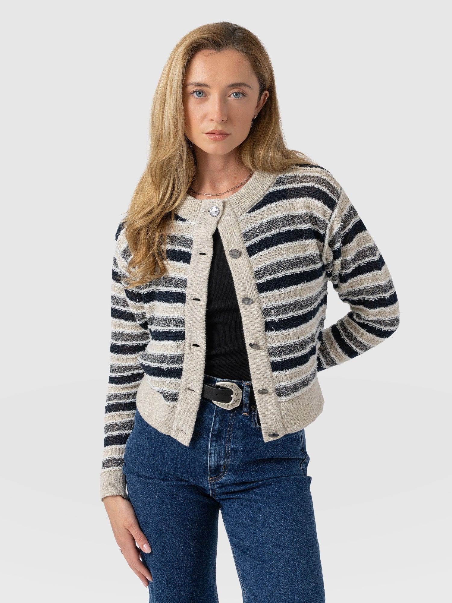 Fearne Knit Cardigan - Blue Stripe - Women's Cardigans | Saint + Sofia ...