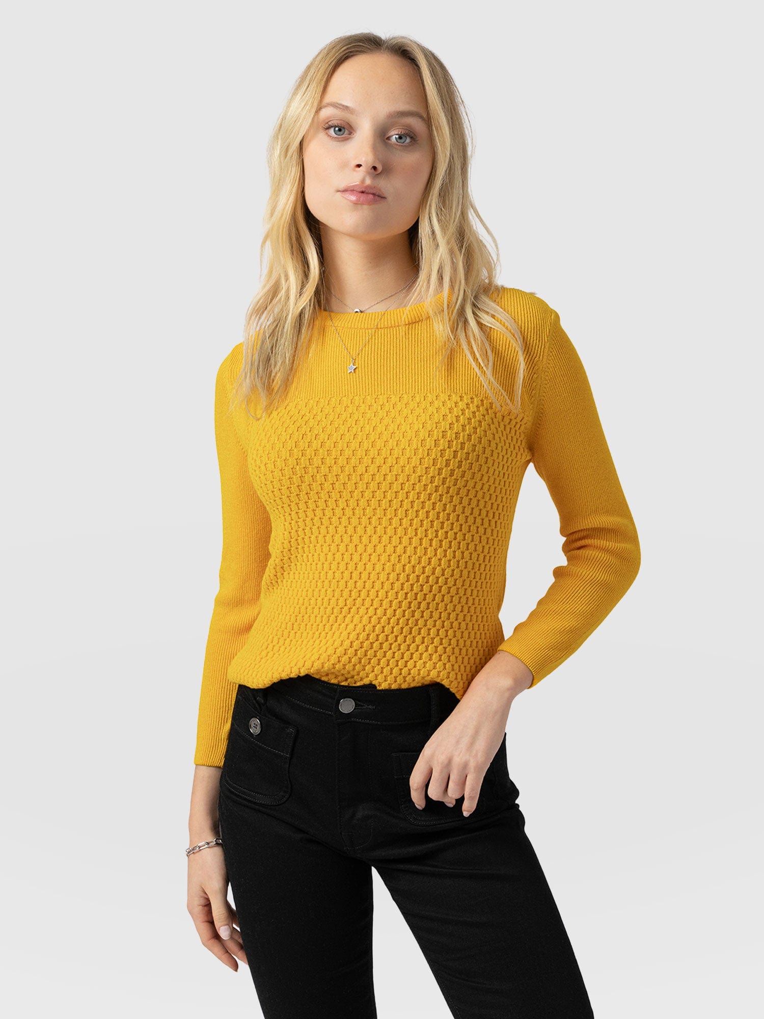 Honeycomb Rib Jumper Yellow - Women's Jumpers | Saint + Sofia® EU ...