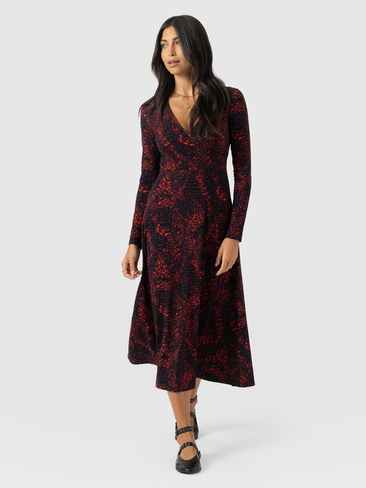 Maggie Wrap Midi Dress - Red Fade Spot - Women's Dresses | Saint ...