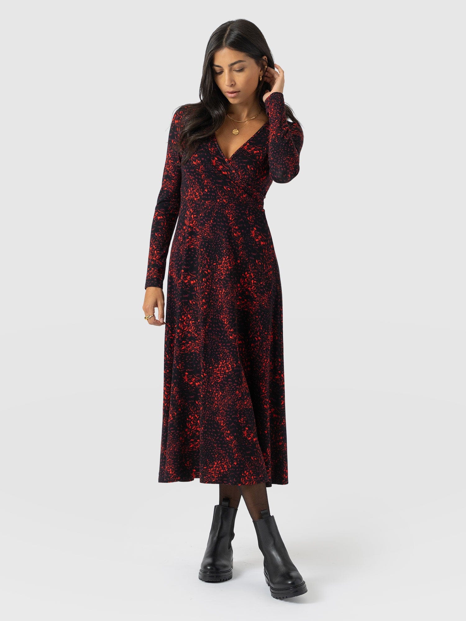 Maggie Wrap Midi Dress - Red Fade Spot - Women's Dresses | Saint ...